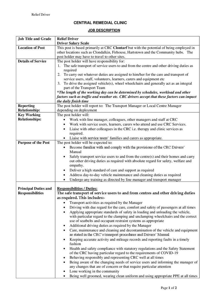 Relief Drivers Panel | Central Remedial Clinic